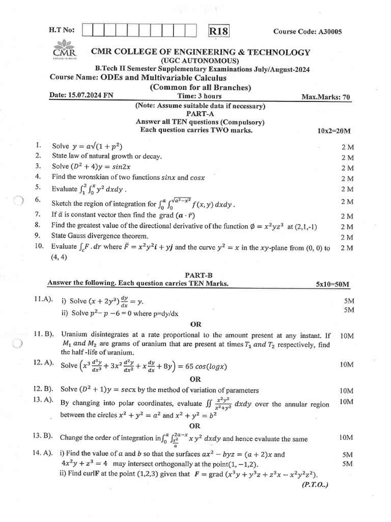R18 B.Tech II Sem Supple July August 2024 | PDF