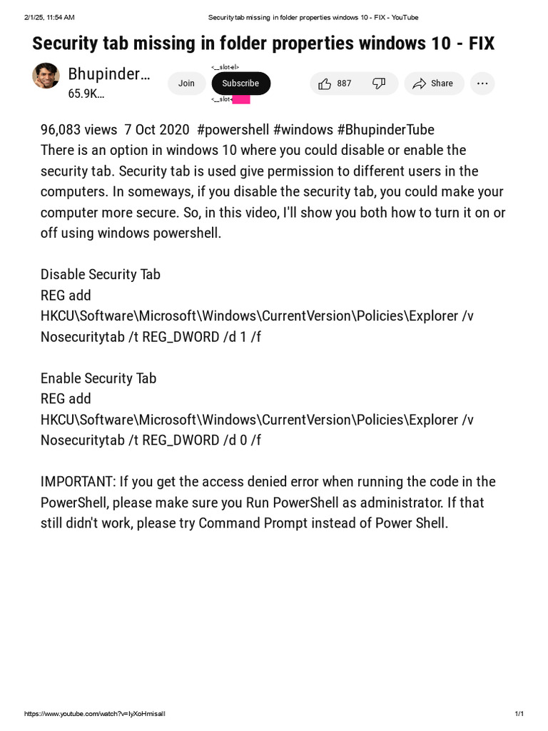 Security Tab Missing in Folder Properties Windows 10 - FIX - YouTube | PDF