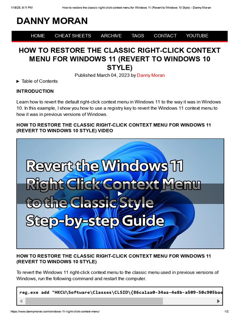 How to Restore the Classic Right-click Context Menu for Windows 11 (Revert to Windows 10 Style ...