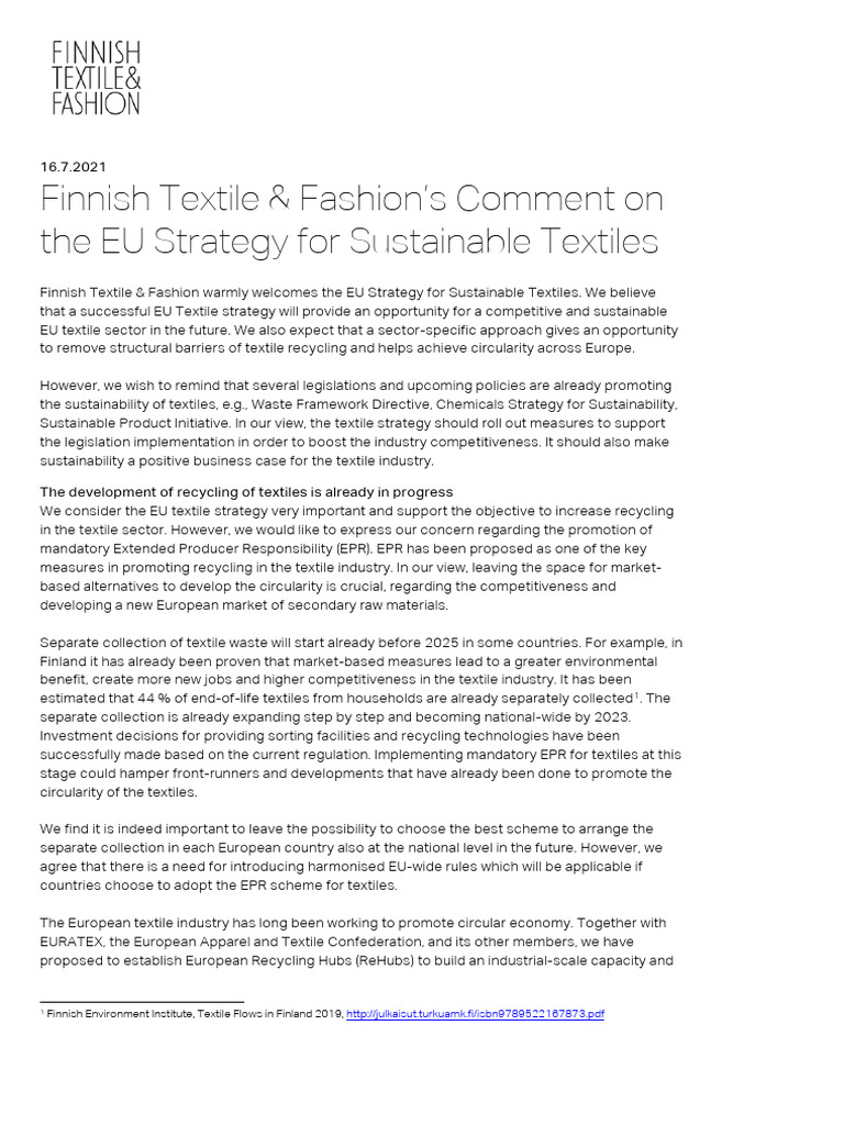 EU Textile Strategy - STJM Open Comment | PDF | Sustainability | Recycling