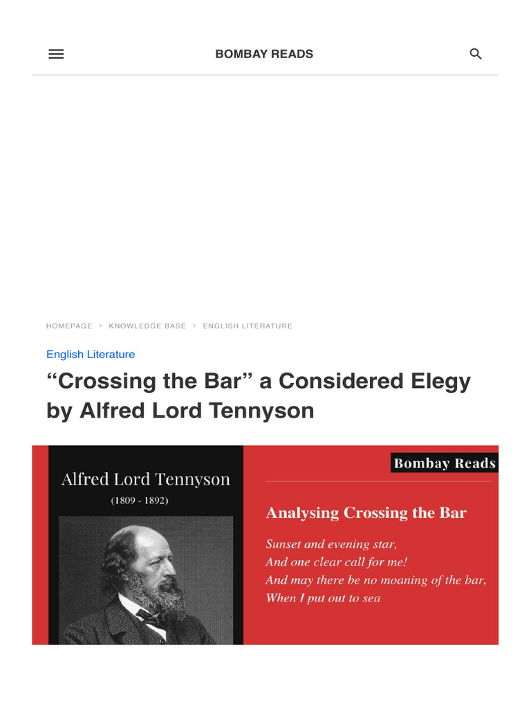 Crossing The Bar A Considered Elegy by Alfred Tennyson - Bombay Reads ...