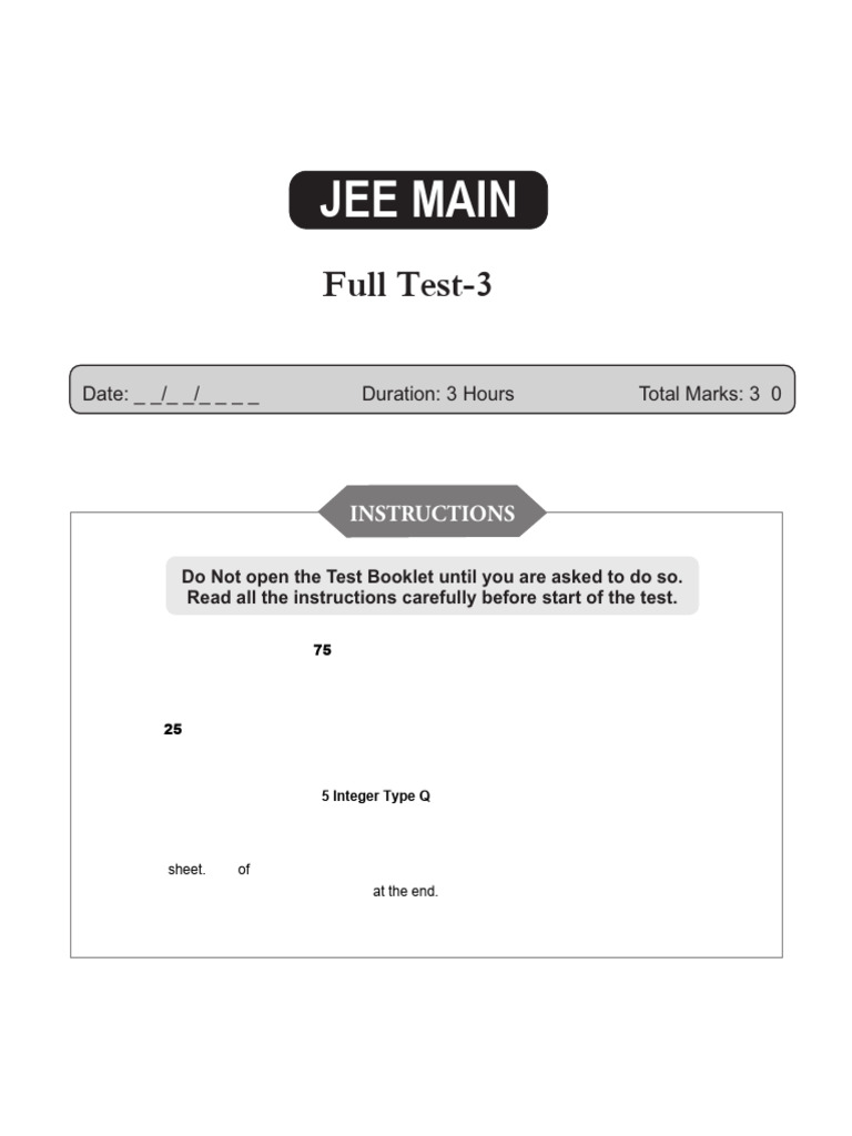 01 - JEE Main Full Test-03 - English | PDF | Acceleration ...