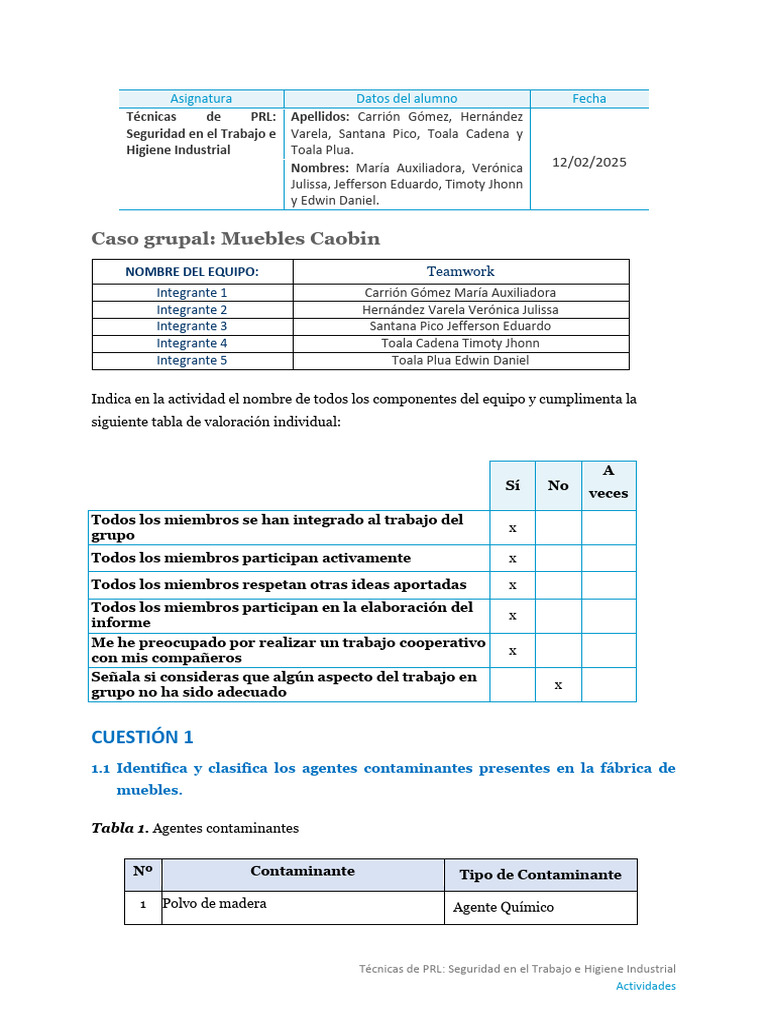 Evaluación de Riesgos en Fábrica de Muebles | PDF | ruido | Higiene ...