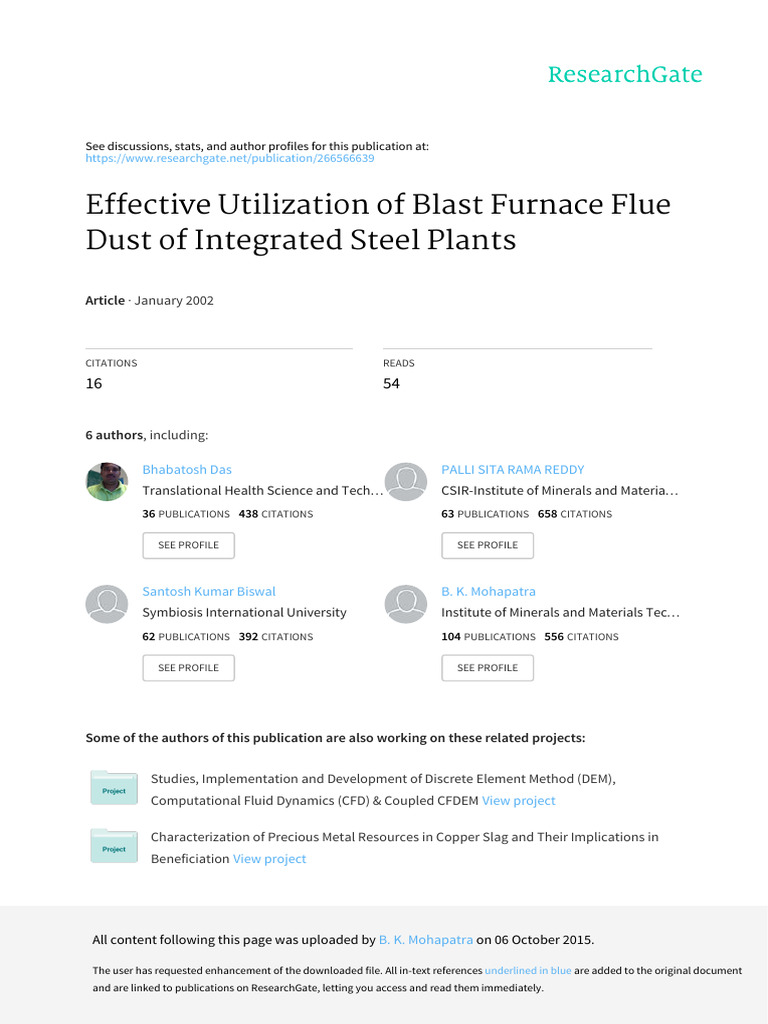 Effective Utilization of Blast Furnace Flue Dust o | PDF | Iron | Steel