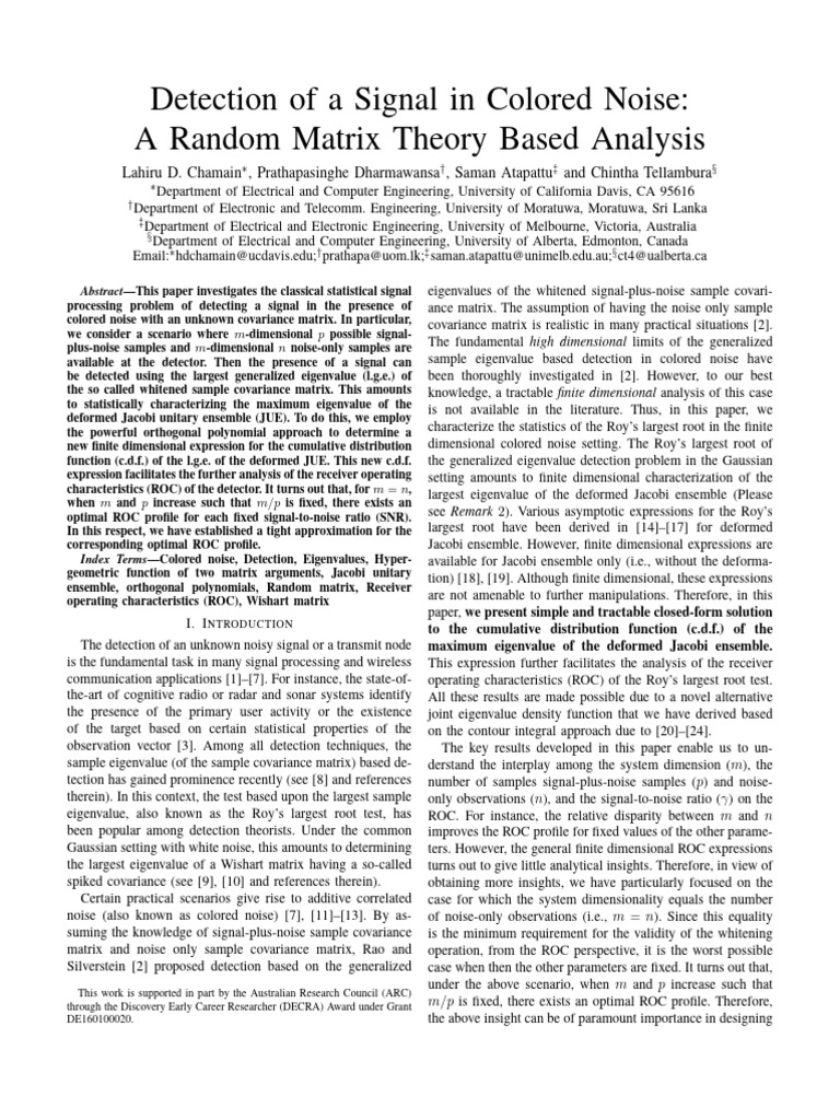 Signal Detection in Colored Noise | PDF | Eigenvalues And Eigenvectors | Matrix (Mathematics)