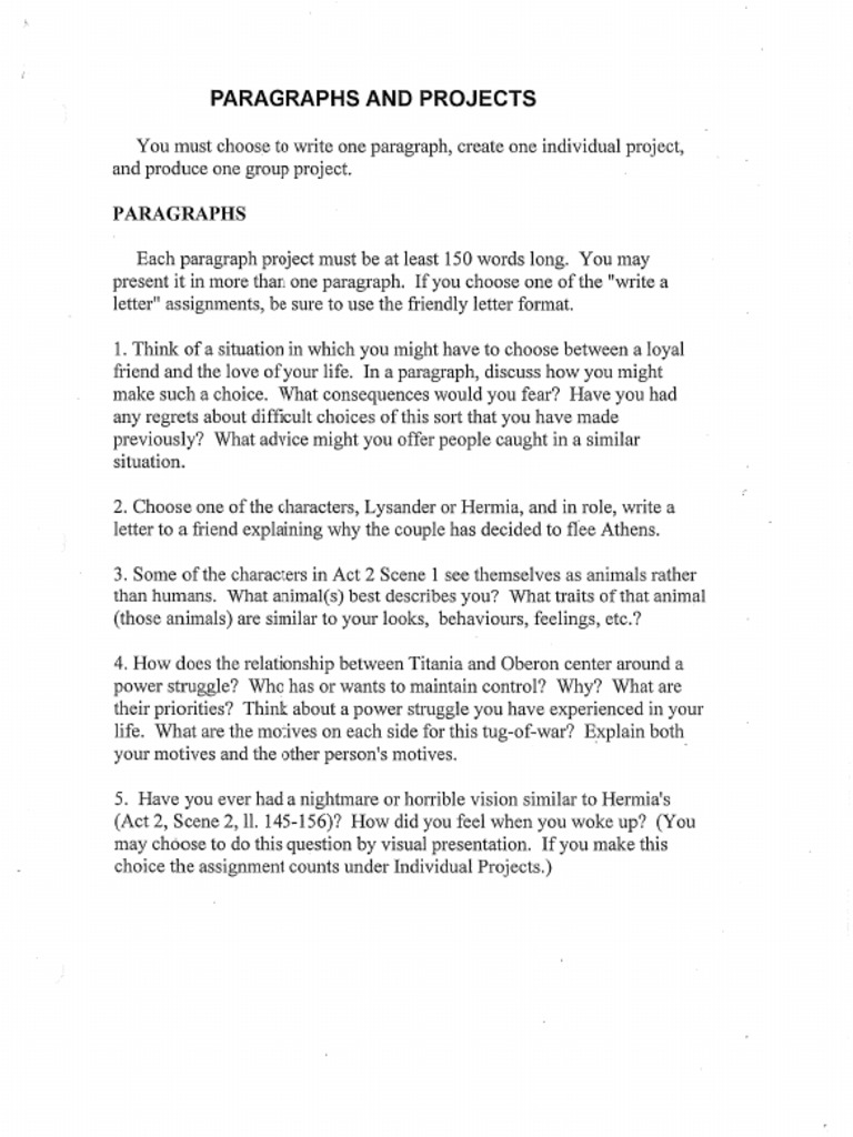 eng.9 Shakespeare Paragraph and Projects | PDF