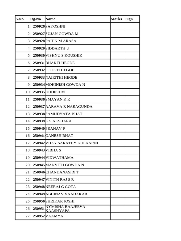 Student Marks List by Registration Number | PDF