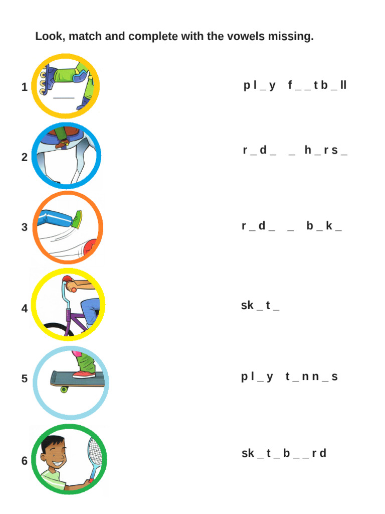 Look, match and complete with the missing vowels | PDF