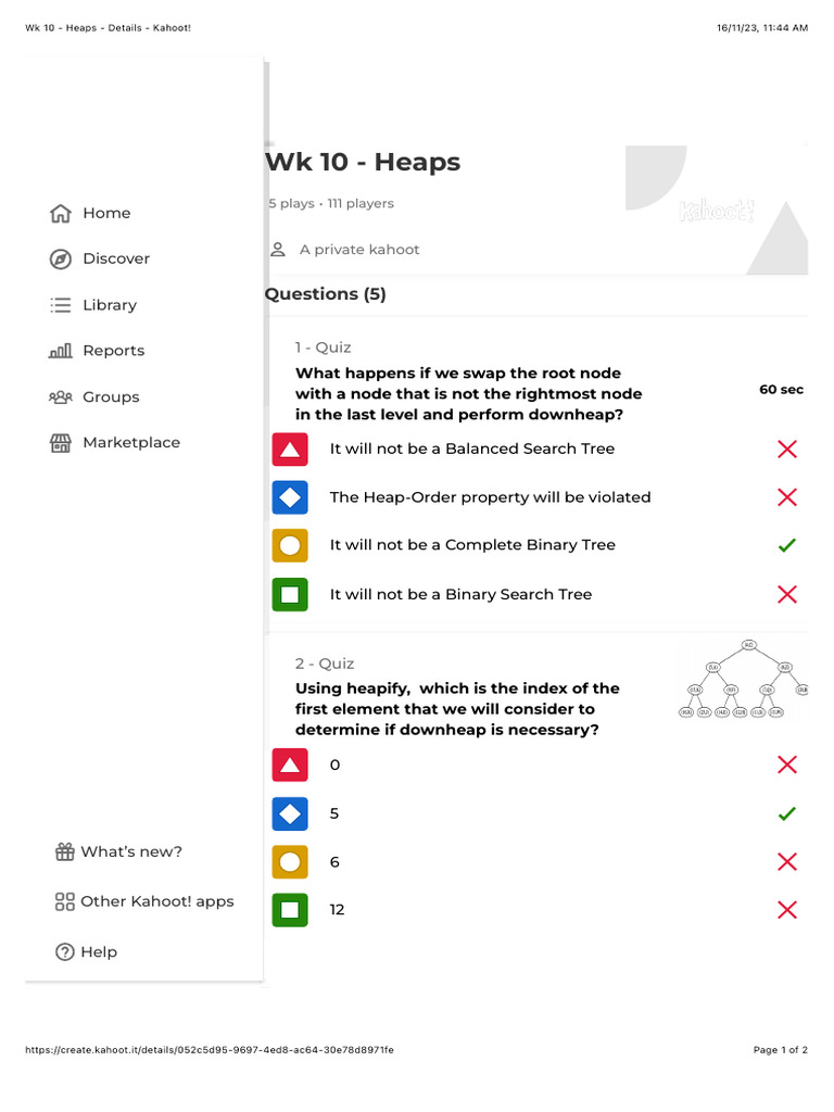 WK 10 - Heaps - Details - Kahoot! | PDF | Algorithms And Data Structures