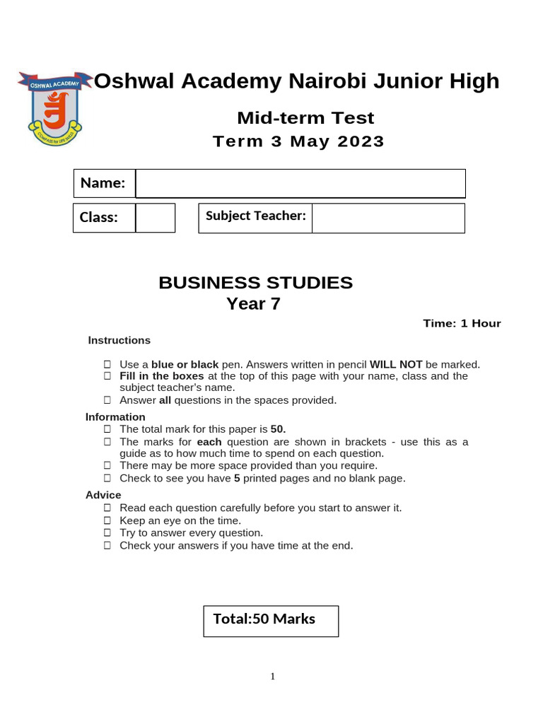 Year 7 Business MT May 2023 | PDF