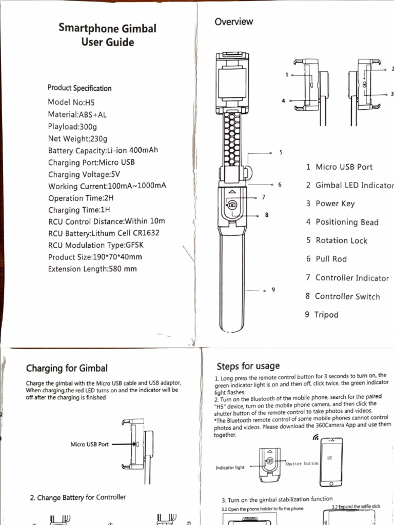 Smartphone Gimbal User Guide Model H5 | PDF