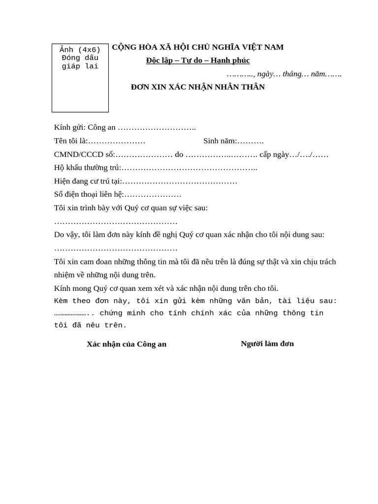 Mau Giay Xac Nhan Nhan Than Moi Nhat | PDF