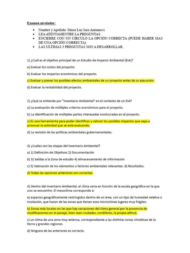 Examen Eia - Antonucci | PDF | Evaluación de impacto ambiental | Entorno natural