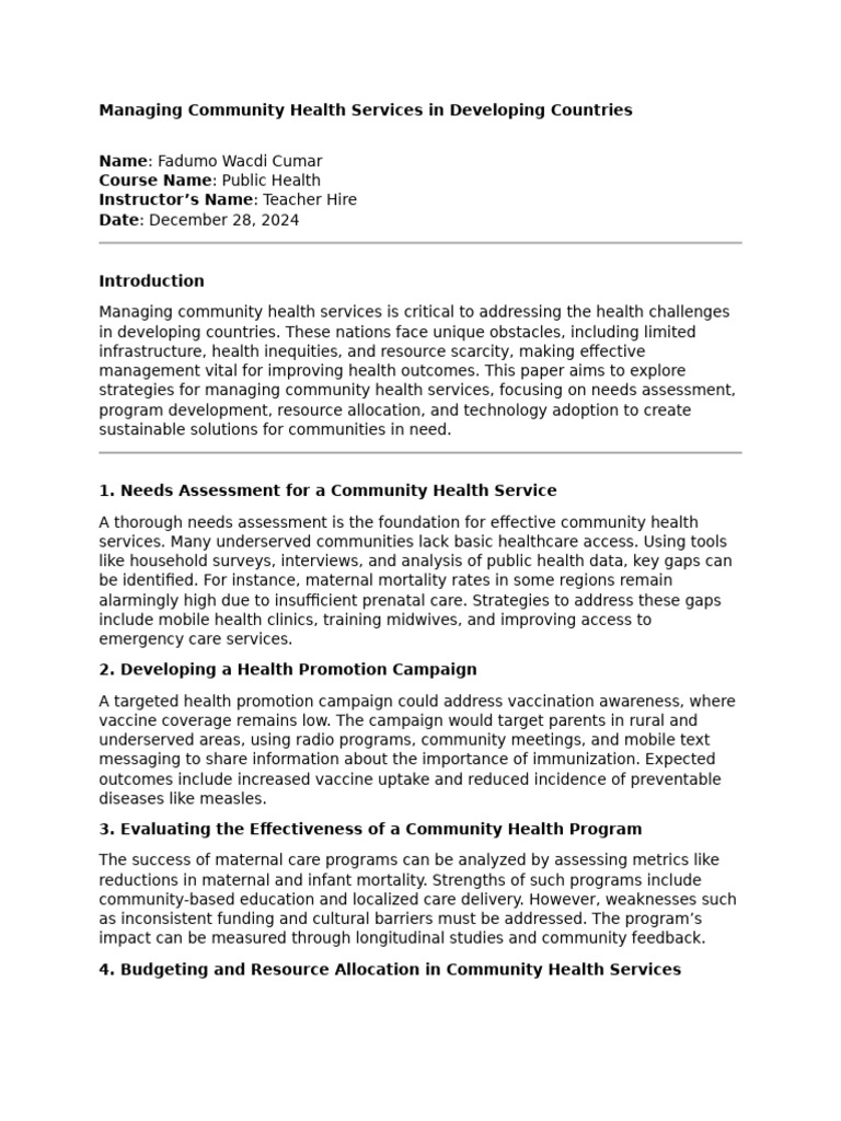 Managing Community Health Services in Developing Countries | PDF ...
