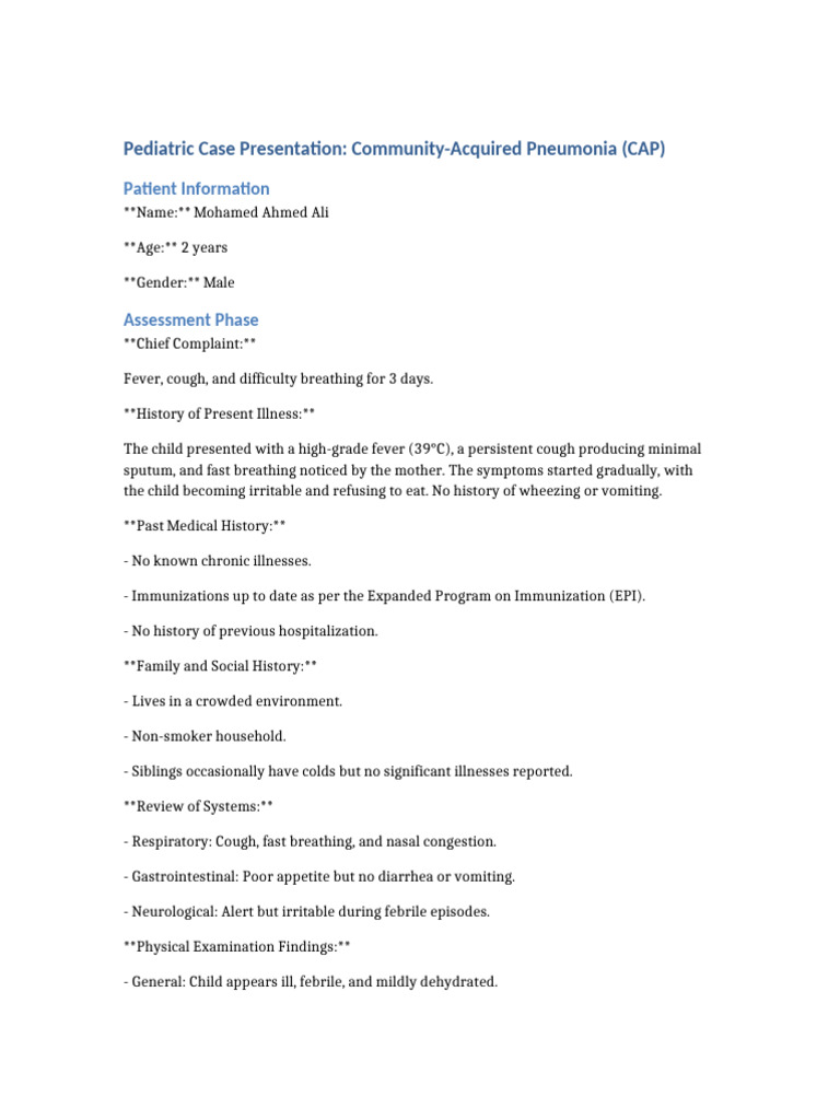Pediatric Case Presentation CAP | PDF | Pneumonia | Cough