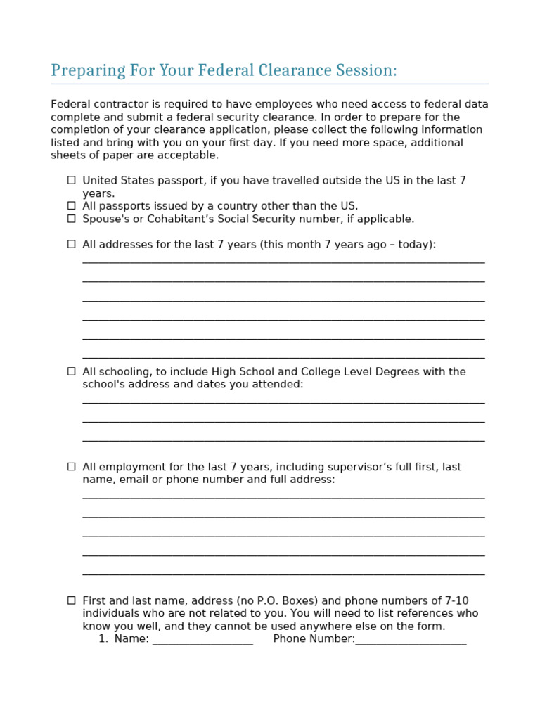 Preparation For Federal Clearance Application | PDF | Stepfamily | Family