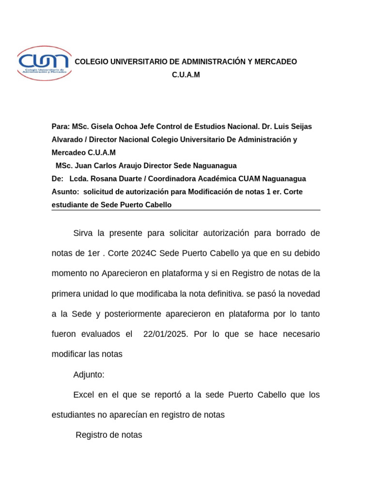 OFICIO A DIRECTOR NACIONAL Autorizació Borrado de Notas | PDF