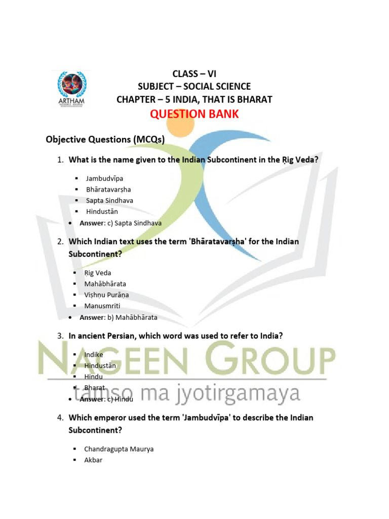 Class-6 Ch-5 Social Science Question Bank | PDF