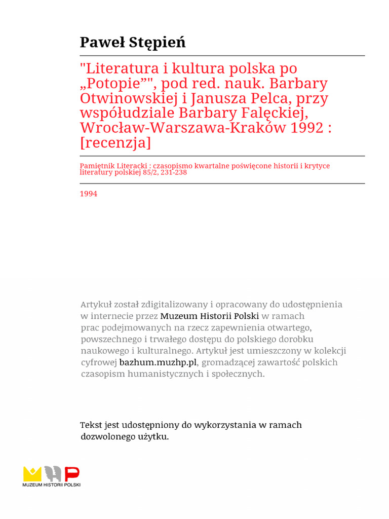 Literatura I Kultura Po Potopie | PDF