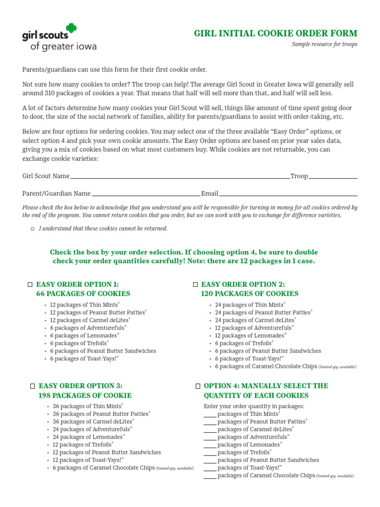 Girl Initial Cookie Order Form | PDF | Snack Food