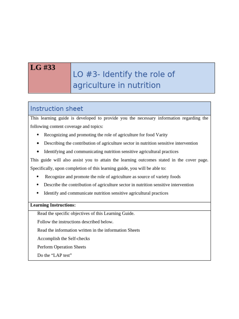 Agriculture's Role in Nutrition Awareness | PDF | Agriculture ...