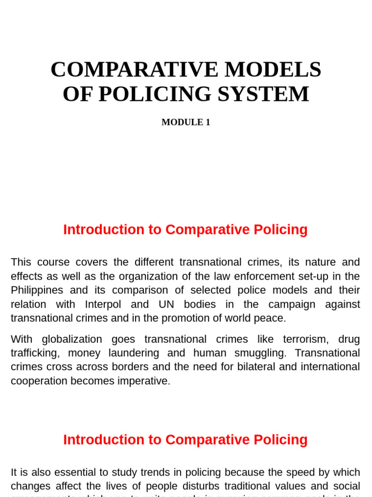 Comparative Police System Module 1 September 6 2024 | PDF | Police | Crimes