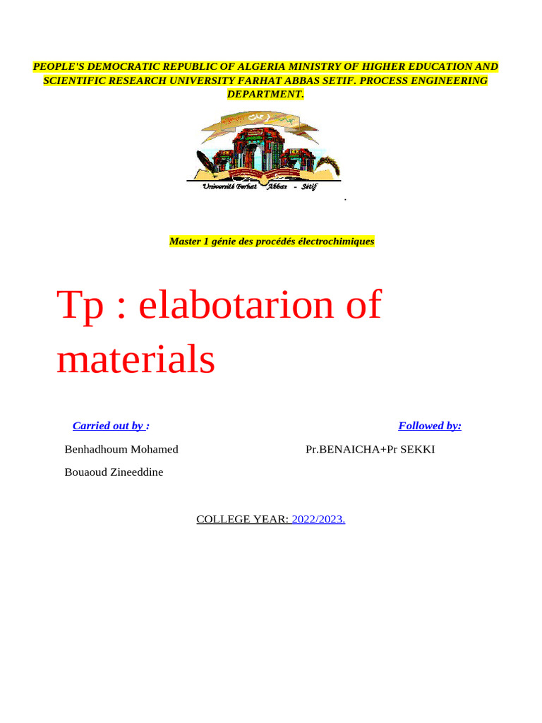 Electrochemical Process Engineering Materials | PDF