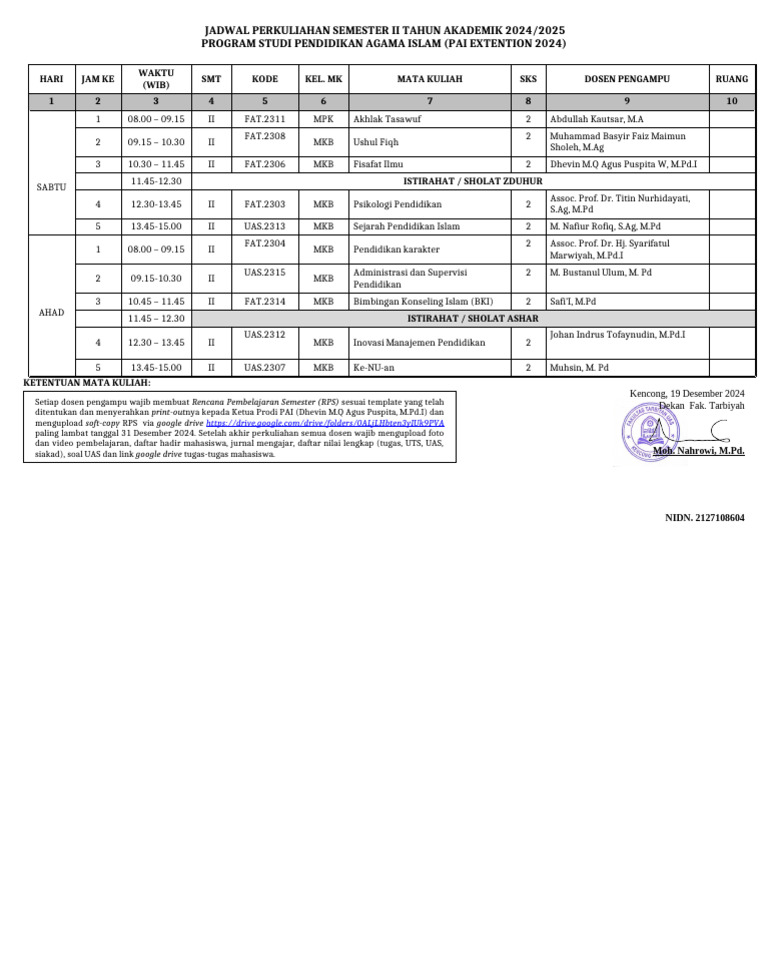 Jadwal PAI Eks II 24-25 - 2024 | PDF