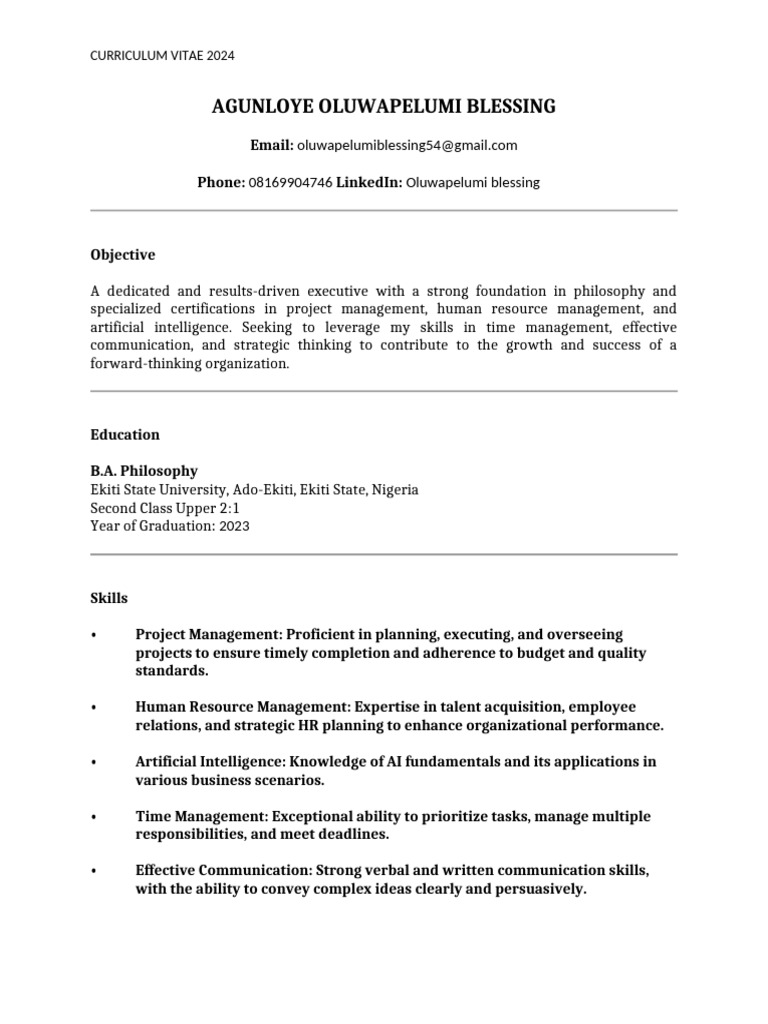 Agunloye Oluwapelumi Blessing Pelumi - CV | PDF