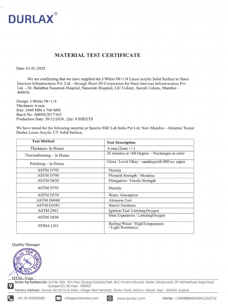 Material Test Certificate | PDF