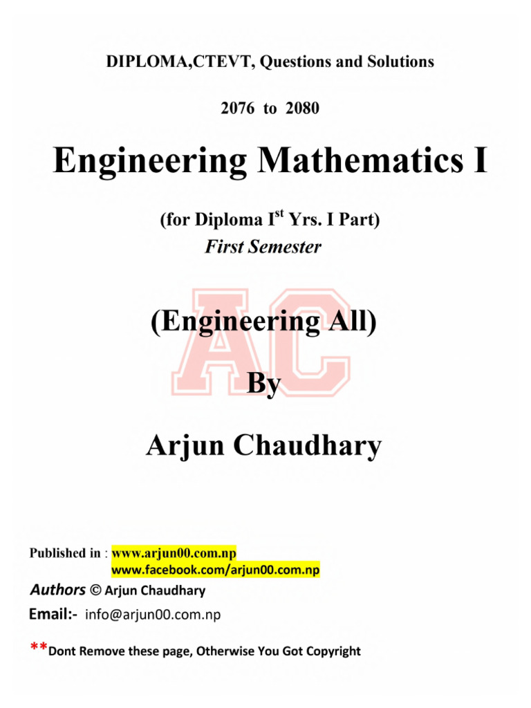 Engg. Math 2076 to 2080 Question Solution (Www.arjun00.Com.np) - 2024-01-01T211439.418 | PDF