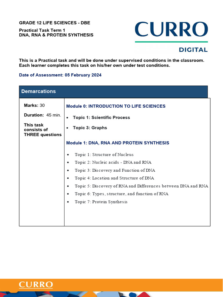 Gr12 DBE PraCticalTask Life Sciences DEMARCATION | PDF