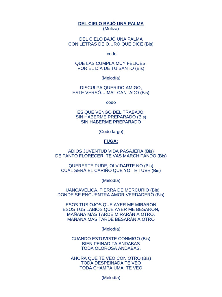 Letras de Canciones Tradicionales Peruanas | PDF