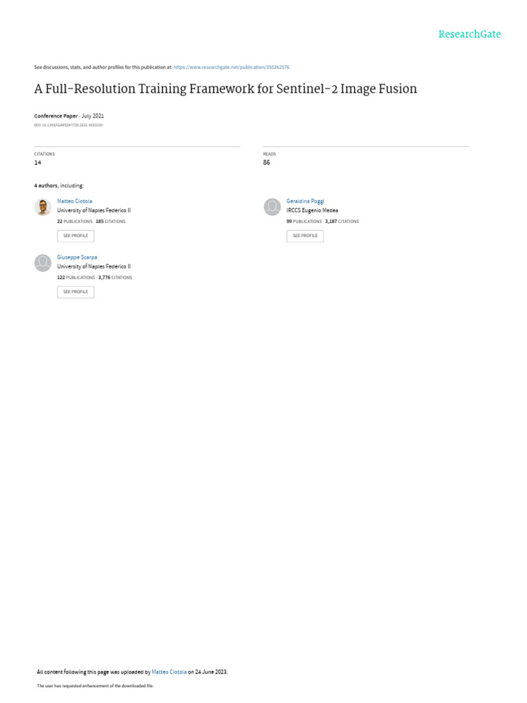 A Full-Resolution Training Framework for Sentinel-2 Image Fusion 1 - Copy (2) | PDF | Applied ...
