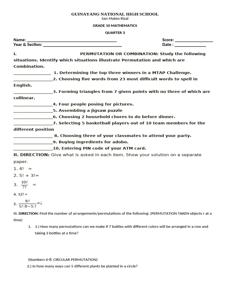 MATH 10 QUARTER 3 | PDF