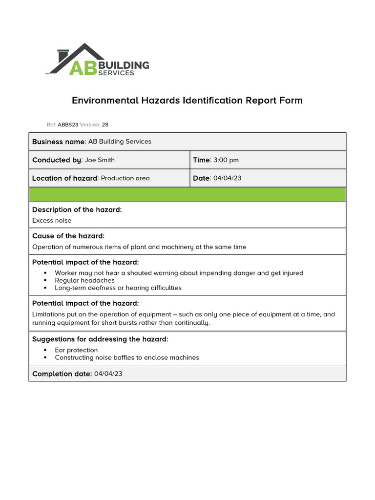 Environmental Hazards Identification Report Form | PDF
