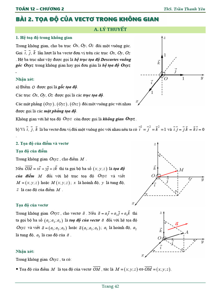Vecto Va He Toa Do Trong Khong Gian Toan 12 Ctst Tran Thanh Yen (1) | PDF
