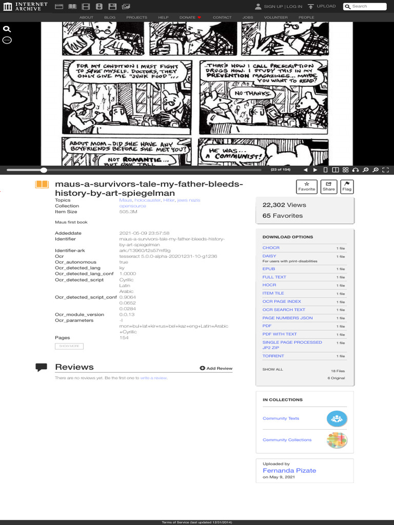 Maus a Survivors Tale My Father Bleeds History by Art Spiegelman Free ...