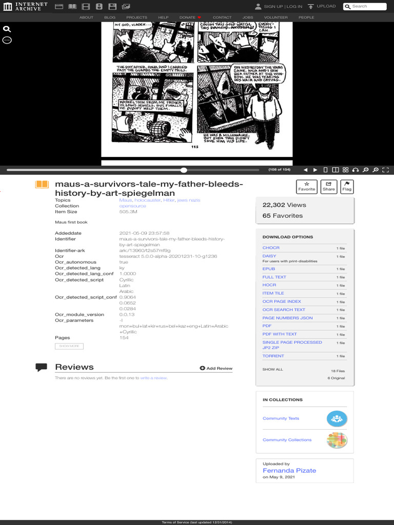 Maus A Survivors Tale My Father Bleeds History by Art Spiegelman Free ...