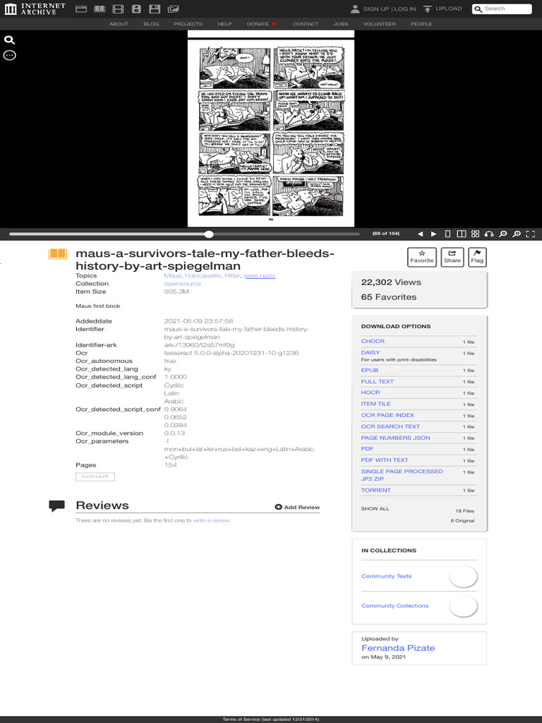 Maus a Survivors Tale My Father Bleeds History by Art Spiegelman Free ...