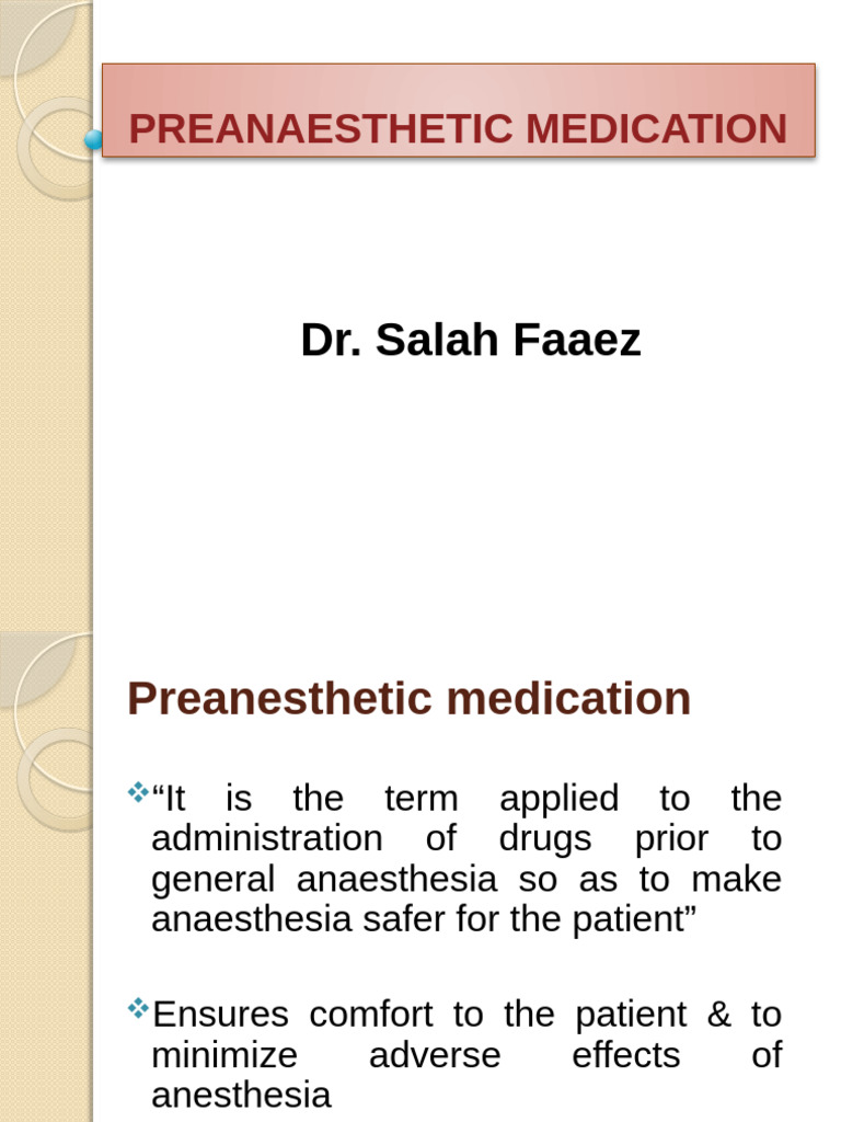Preanesthetic Medication Overview | PDF | Analgesic | Anesthesia