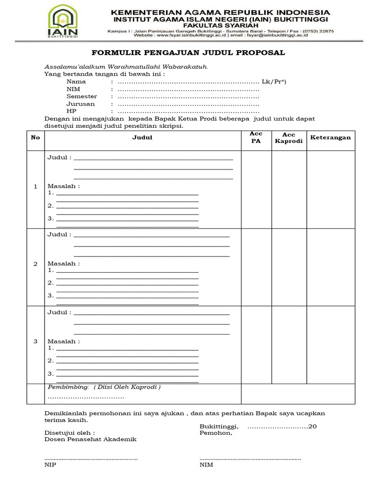 Formulir Pengajuan Judul Proposal 1 | PDF