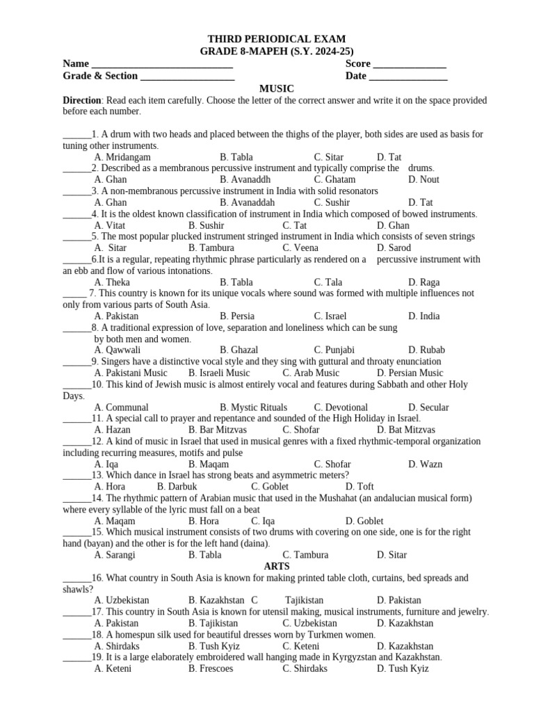 Grade 8 MAPEH Third Periodical Exam | PDF | Pathogen | Parasitism