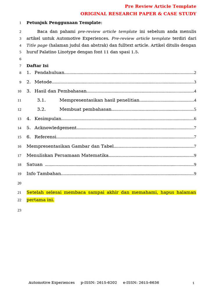Pre-Review Template. Research Paper. Indonesia | PDF