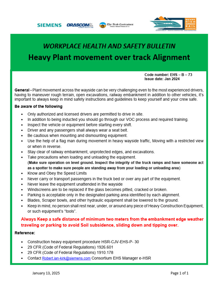 EHS Communication Plant Movement Over Track Alignment | PDF | Truck ...