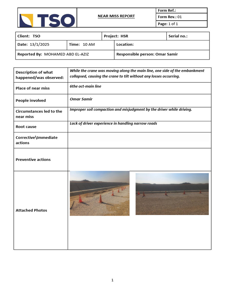 Near Miss Report Template | PDF