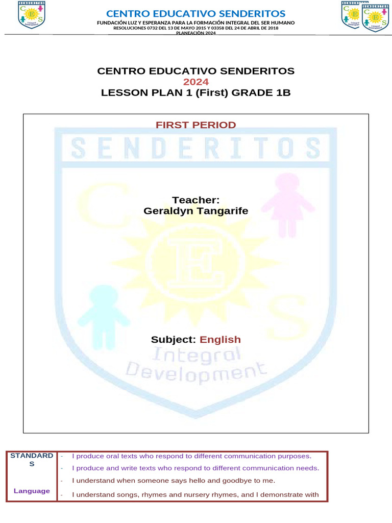 Lesson Plan - English 2024 1st - GRADE | PDF | Linguistics | Human ...