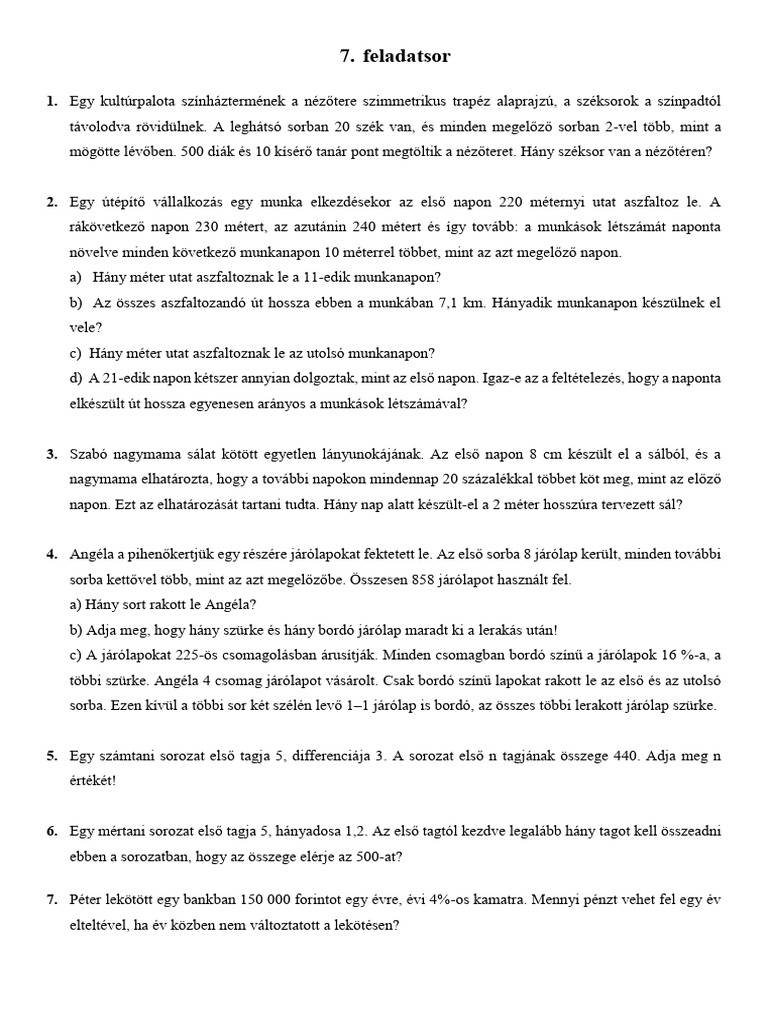 Matek 7. Feladatsor | PDF