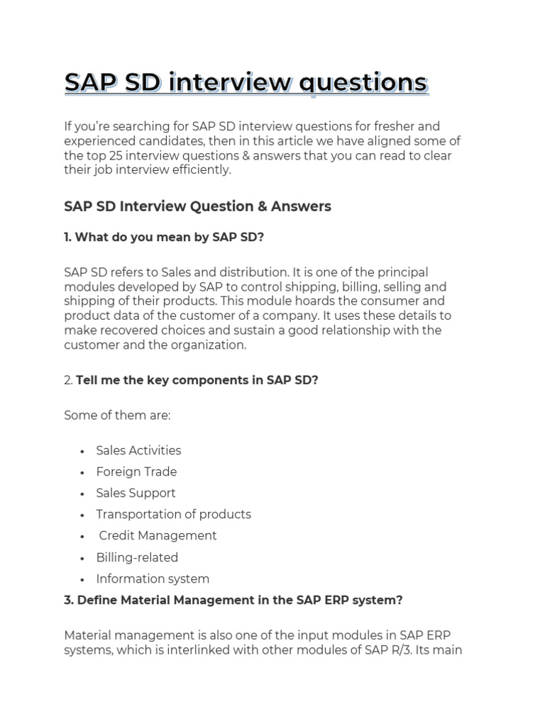SAP SD Interview Questions & Answers | PDF | Sales | Rebate (Marketing)