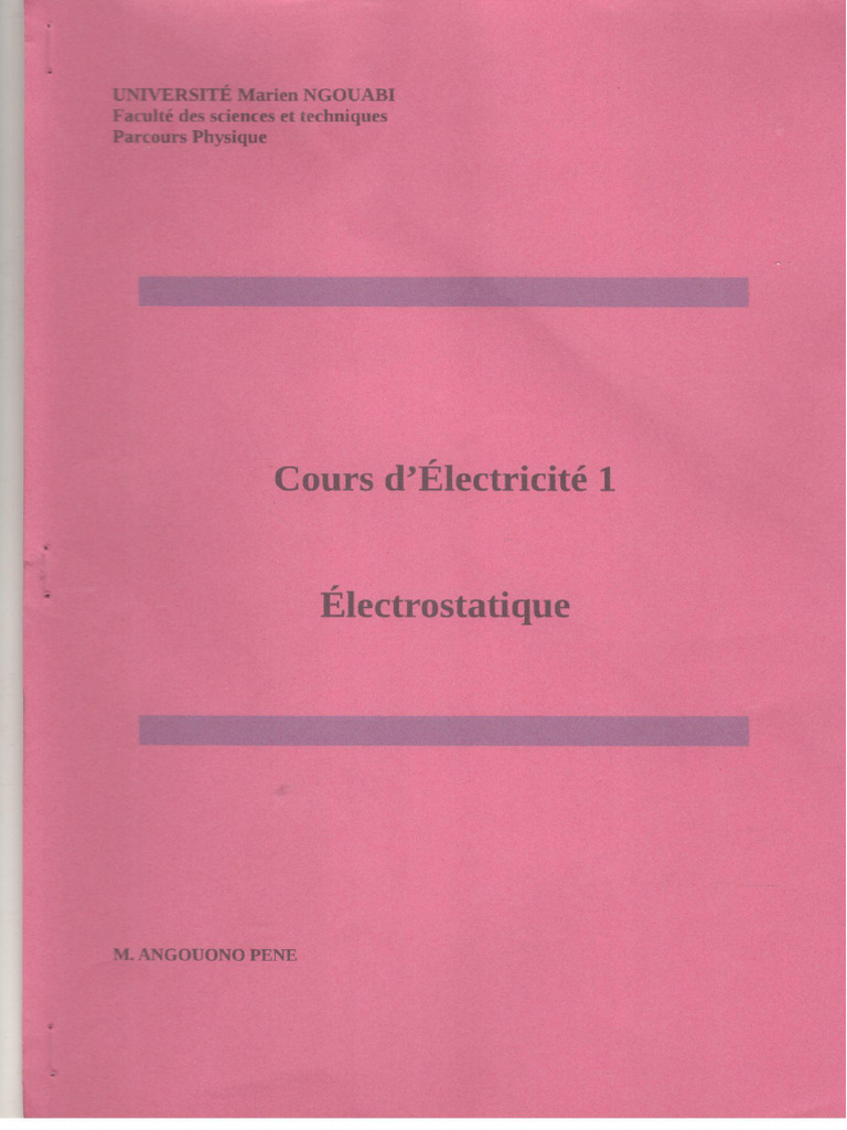Cours D'electricite 1 Electrostatique | PDF